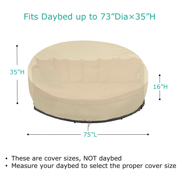 SunPatio Round Daybed Cover 75 Inch, Beige - SunPatio